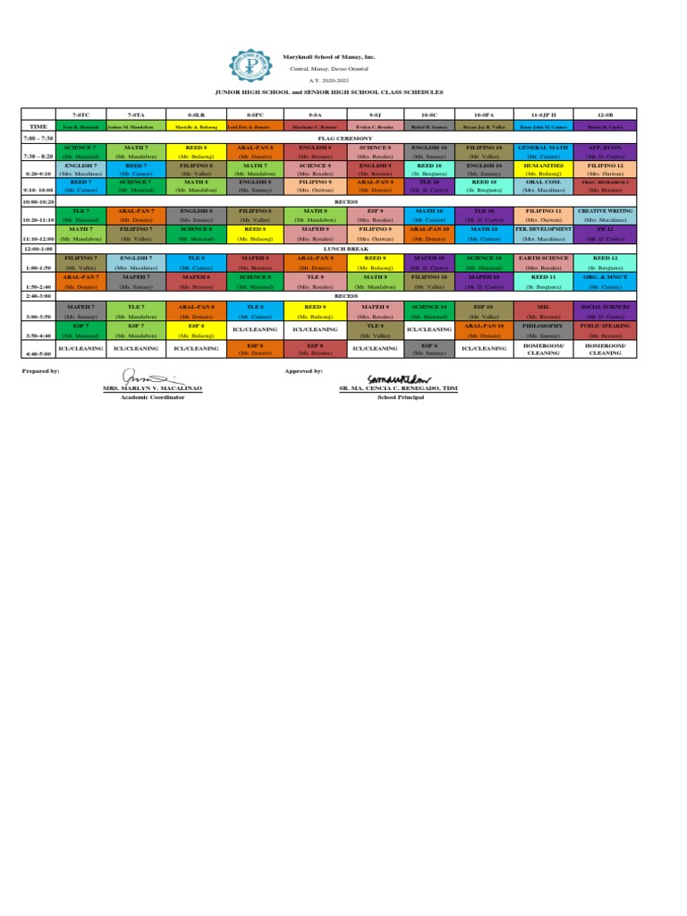 JHS&SHS Class Schedules | PDF