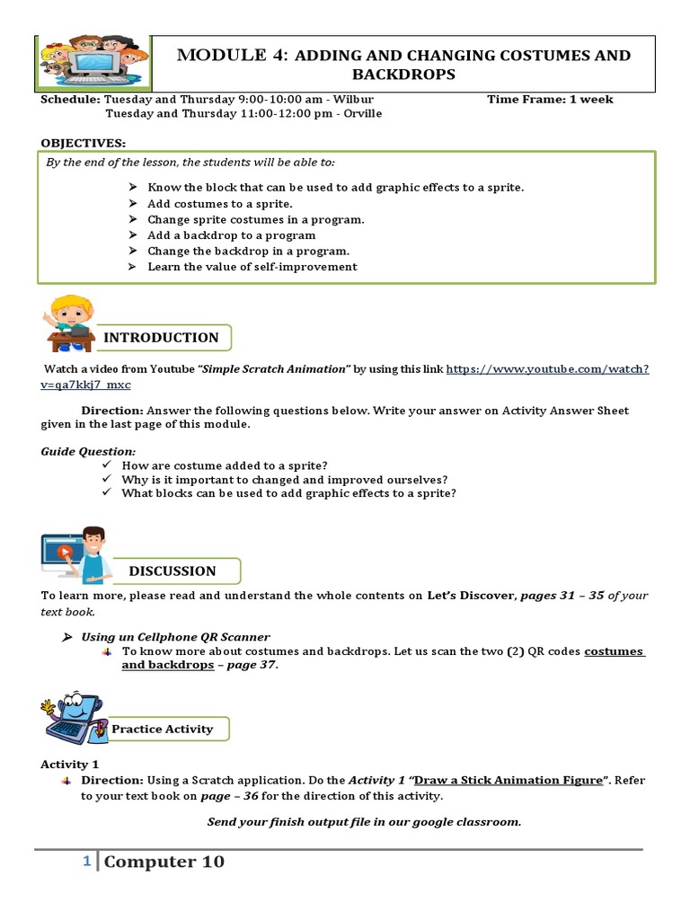 Adding and Changing Costumes and Backdrops: Computer 10 | PDF | Scratch ...