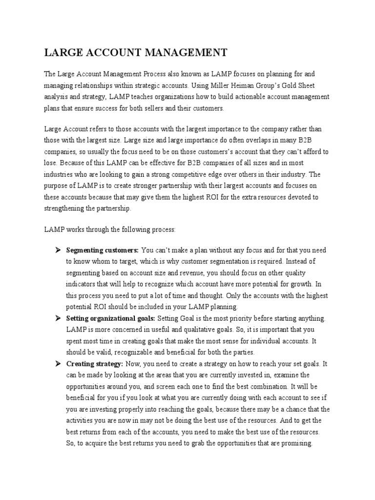 LAMP: Effective Large Account Management | PDF | Goal | Customer ...
