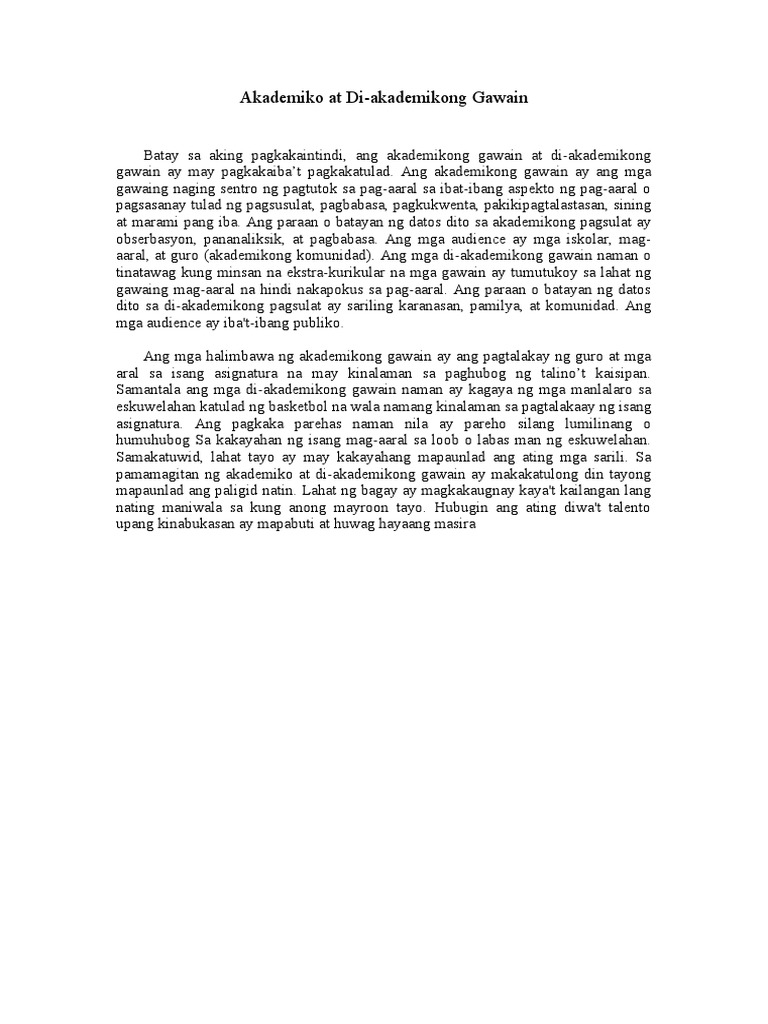 Akademiko at Di-Akademikong Gawain (Takdang-Aralin #2) | PDF