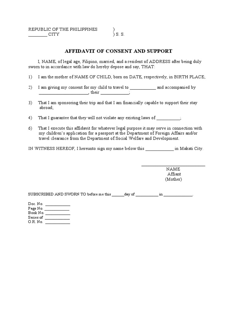 Affidavit of Consent and Support | PDF