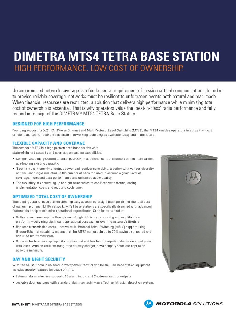 Dimetra mts4 Tetra Base Station Datasheet | PDF | Base Station | Radio