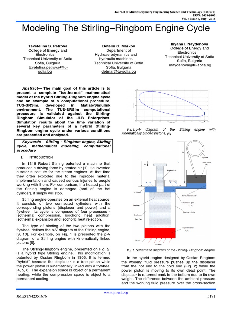 Modeling The Stirling-Ringbom Engine Cycle | PDF | Engines | Pressure