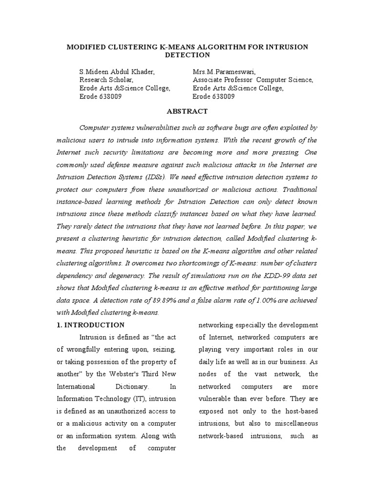 Modified Clustering K-Means Algorithm For Intrusion Detection | Download Free PDF | Cluster ...