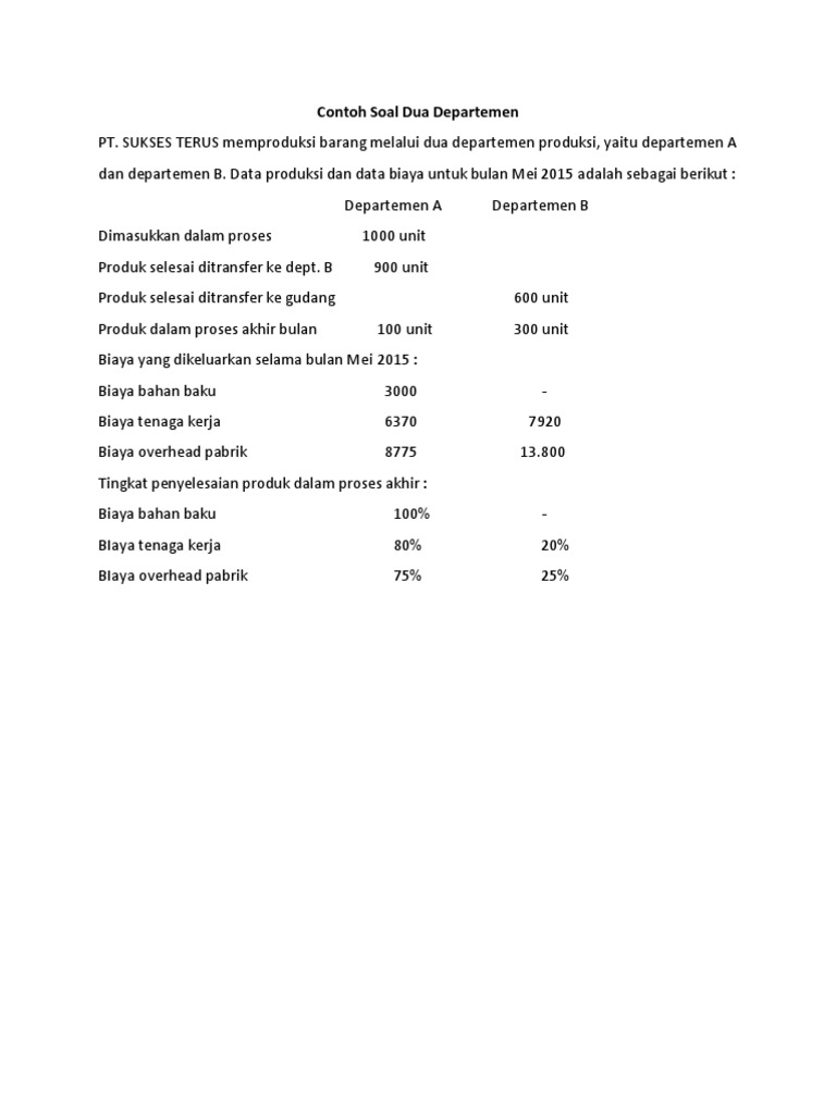 Contoh Soal Metode HPP Proses 2 Departemen | PDF