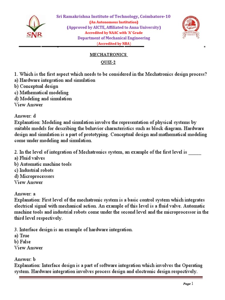 Sri Ramakrishna Institute of Technology, Coimbatore-10: Mechatronics ...