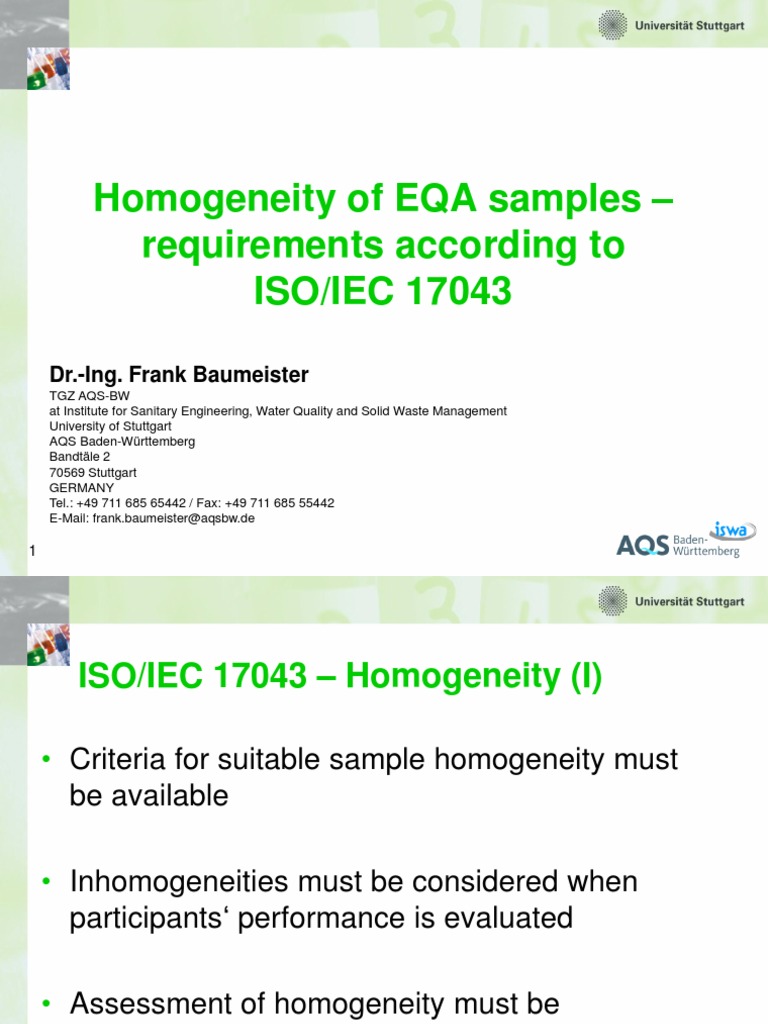 Homogeneity of EQA Samples - Requirements According To ISO/IEC 17043 ...