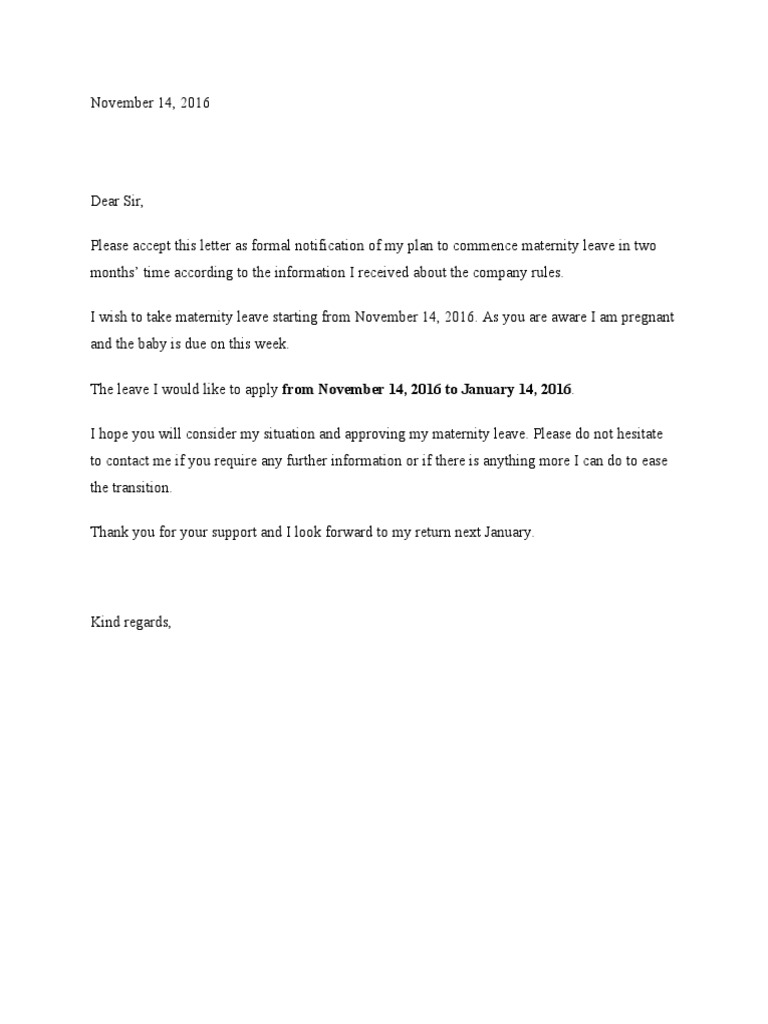 Maternity Leave Letter | PDF