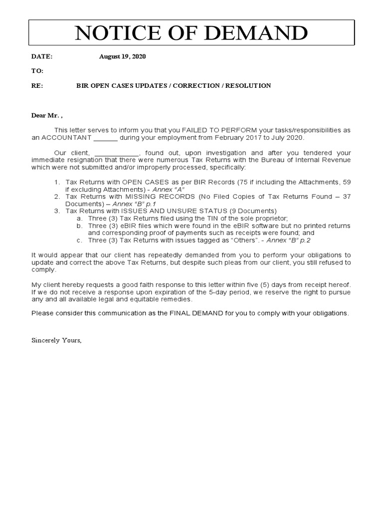 Notice of Demand - Draft | PDF