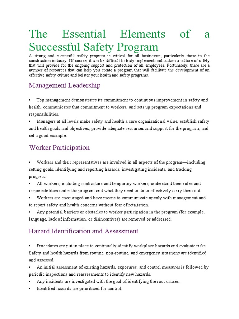 The Essential Elements of A Successful Safety Program | PDF ...