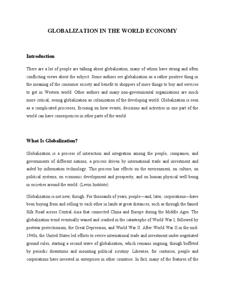 Globalization in The World Economy | PDF | Globalization | Foreign ...