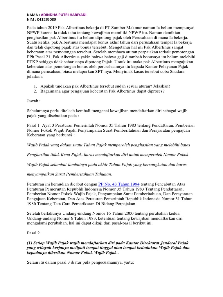 Diskusi II STUDI KASUS PERPAJAKAN | PDF