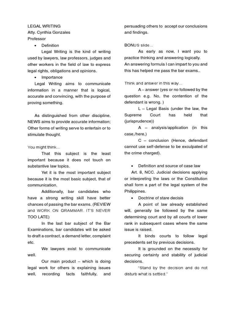 Legal-Writing Handout | PDF | Precedent | Brief (Law)
