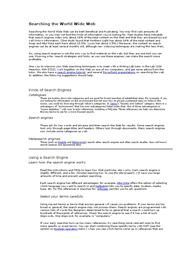 Searching the Web: Tips and Strategies for Effective Research | PDF ...