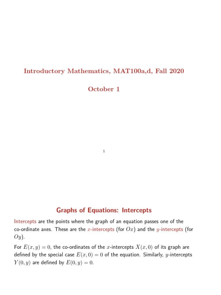 Introductory Mathematics, MAT100a, D, Fall 2020 October 1 | PDF | Line ...