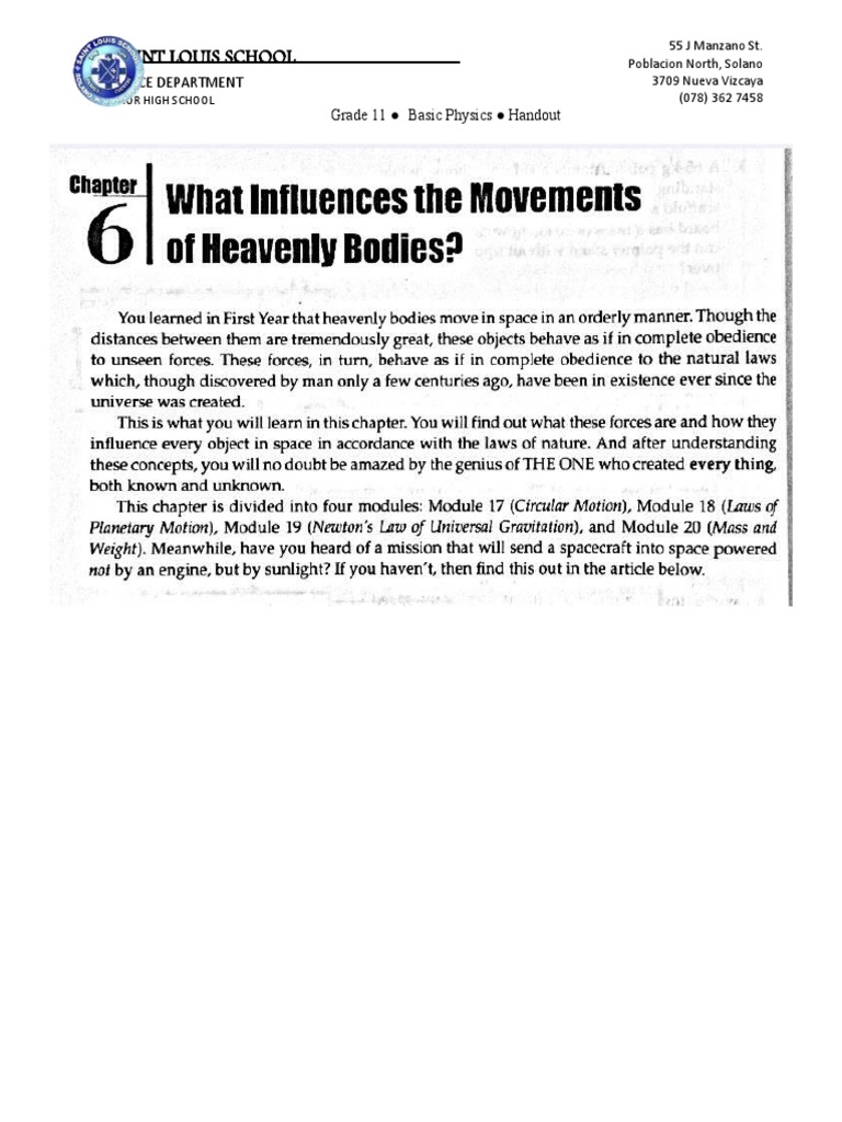 Basic Physics Handout for Grade 11 Students on Instruction for Online ...