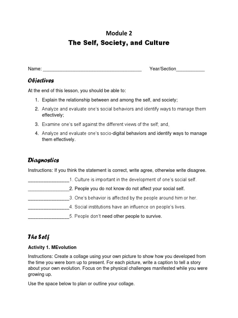 Understanding Self in Society: Module 2 | PDF | Self | Behavior