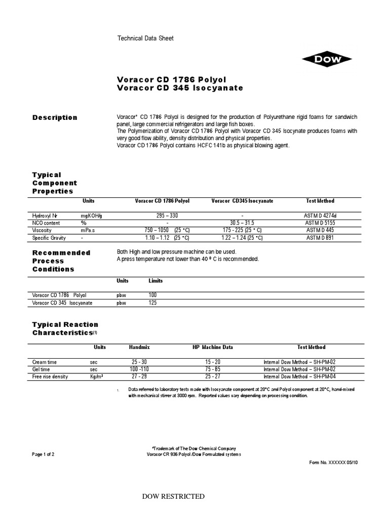 PUF - Voracor CD 1786 Polyol With CD345 TDS PDF | Download Free PDF ...