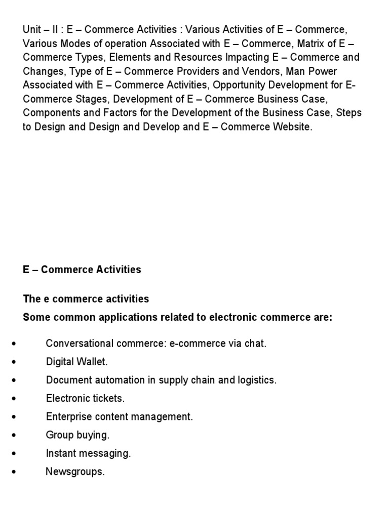 E - Commerce Activities The e Commerce Activities Some Common ...