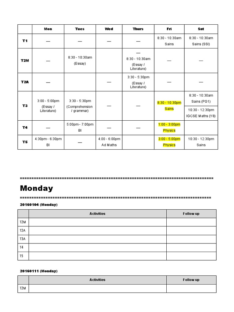 2020 - My Time Table | PDF