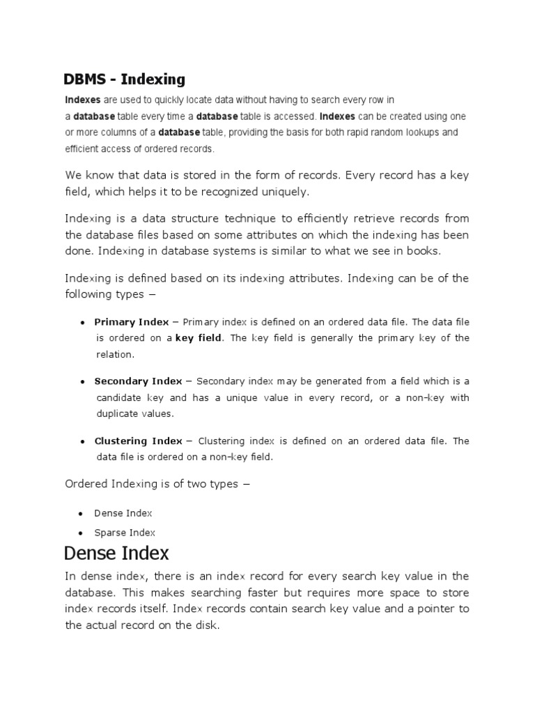 DBMS - Indexing: Dense Index | Download Free PDF | Database Index | Computer Data