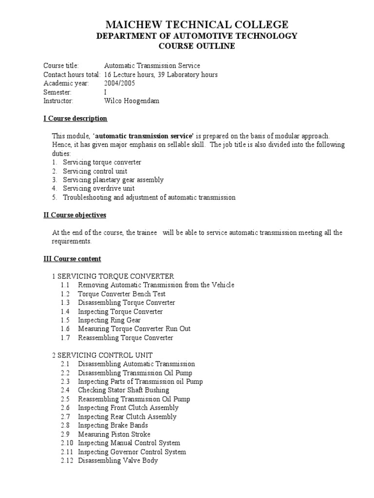 Automatic Transmission Service Course | PDF | Automatic Transmission ...
