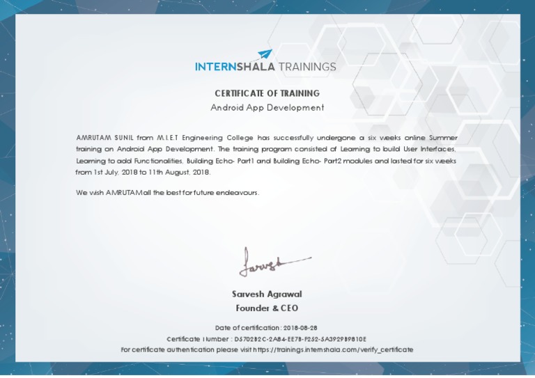 Android App Development - Training - Certificate | PDF