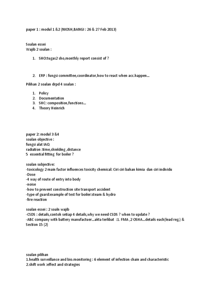 NIOSH Exam Papers and Questions 2025 | PDF