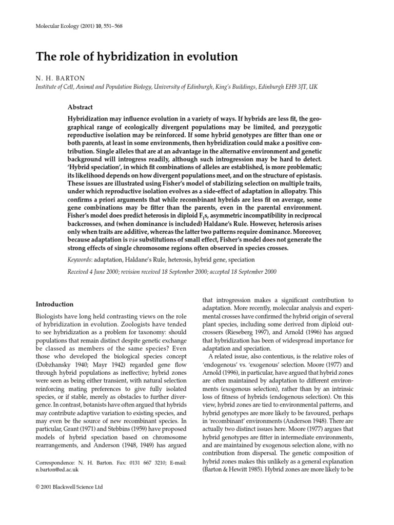 The Role of Hybridization in Evolution | PDF | Fitness (Biology ...