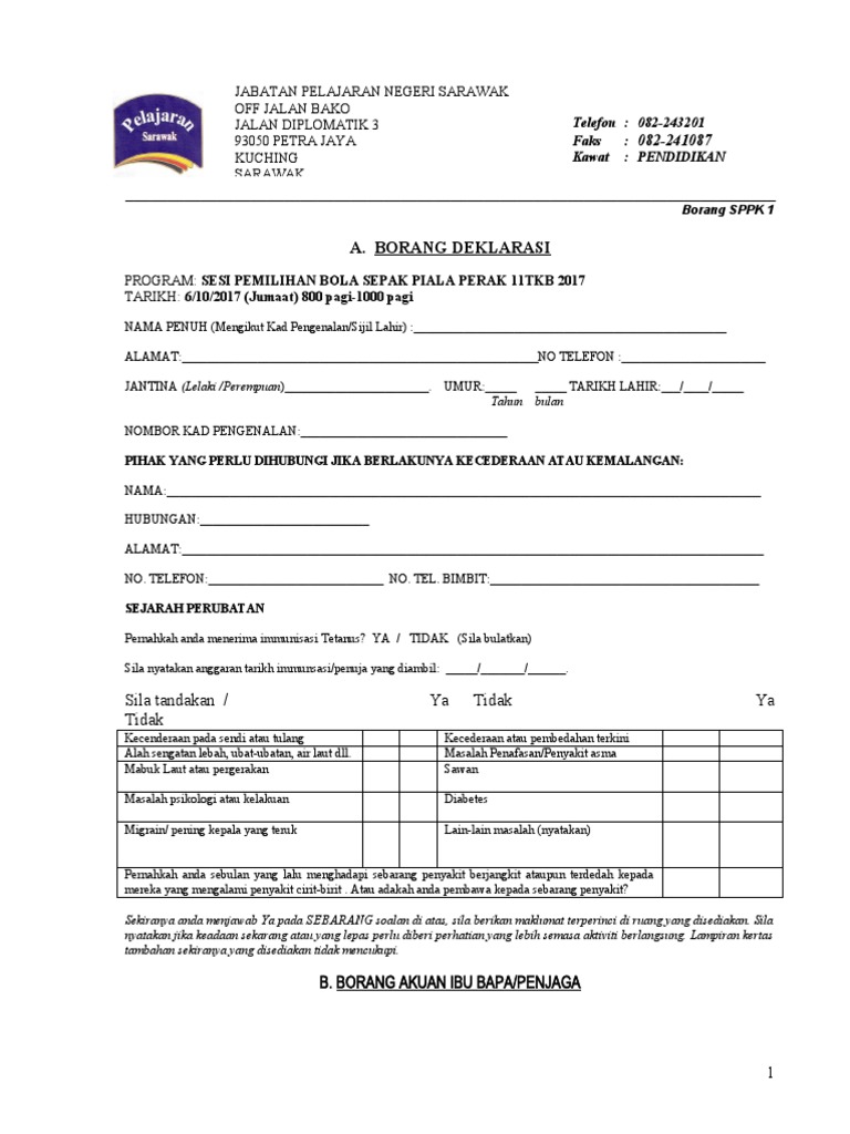 Borang Deklarasi Murid JPN Sarawak | PDF