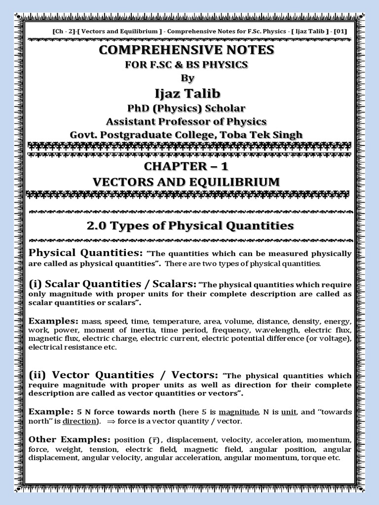 000 - TBP - FSC Physics - Notes - Chapter 2 - Vectors and Equilibrium ...
