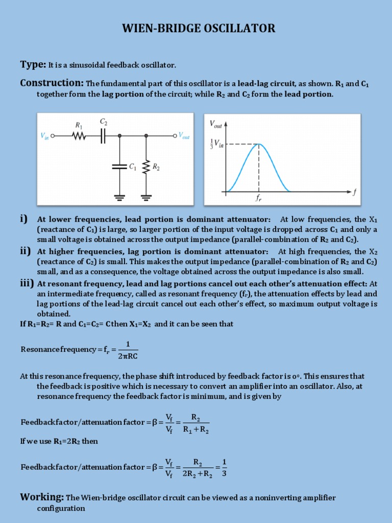 Wien Bridge Oscillator | PDF | Feedback | Amplifier