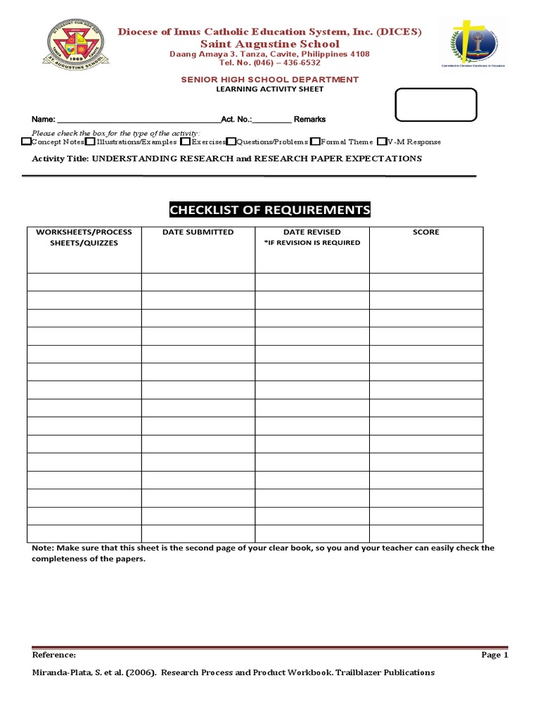 Research Paper Expectations Checklist | PDF