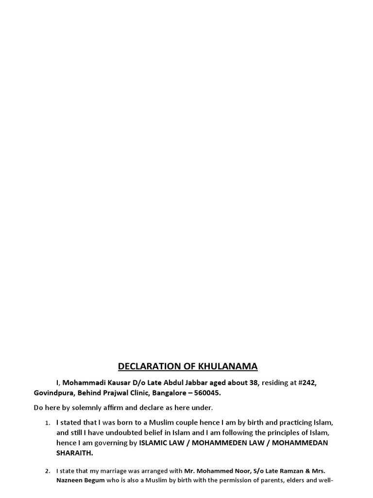 Khula Declaration and Agreement Form | PDF | Marriage | Social Institutions
