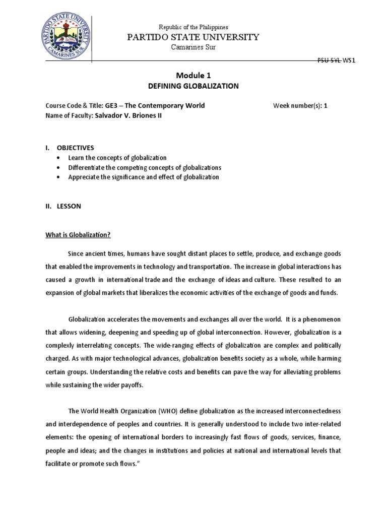 Module1 Defining Globalization | PDF | Globalization | Free Market