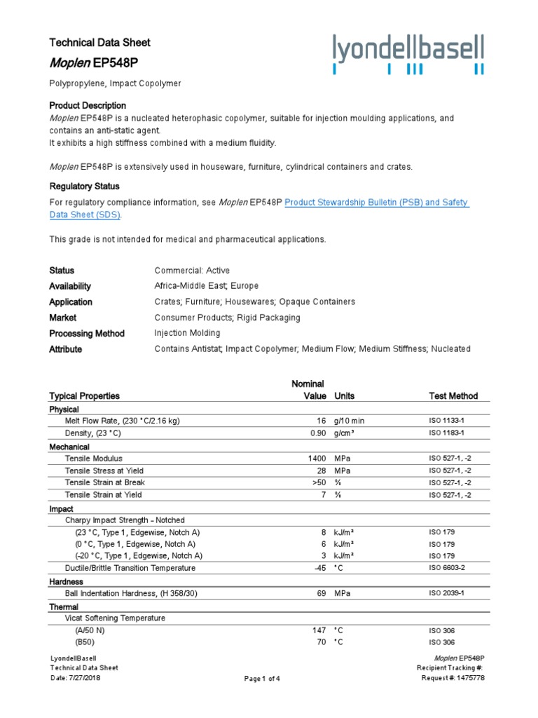 Lyondell Basell Moplen EP548P | PDF | Medical Device | Food And Drug ...