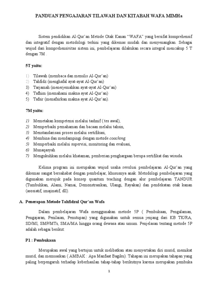 Panduan Metode WAFA Al-Qur'an | PDF