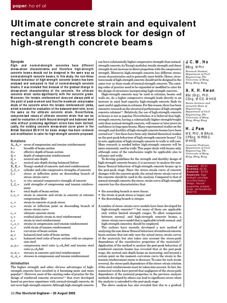 Ultimate Concrete Strain and Equivalent Rectangular Stress Block For ...