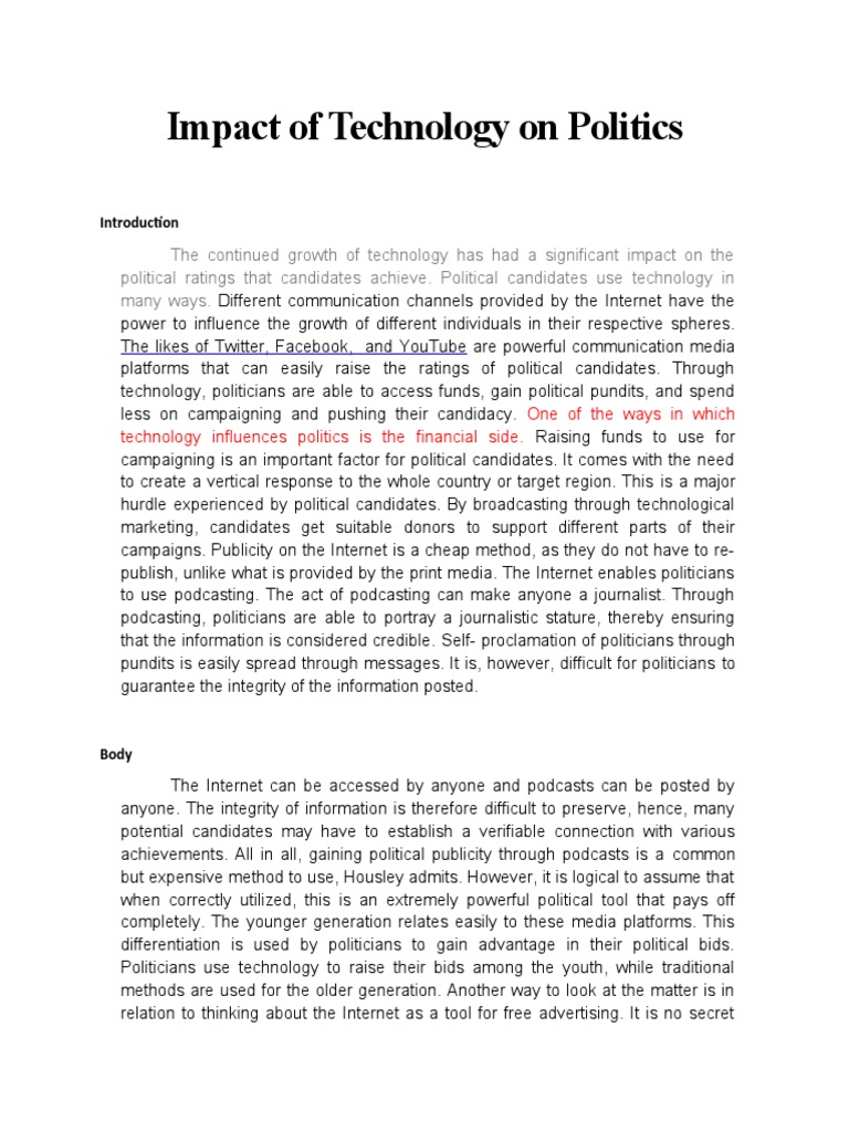 Technology's Influence on Political Campaigns | PDF | Internet | Mass Media