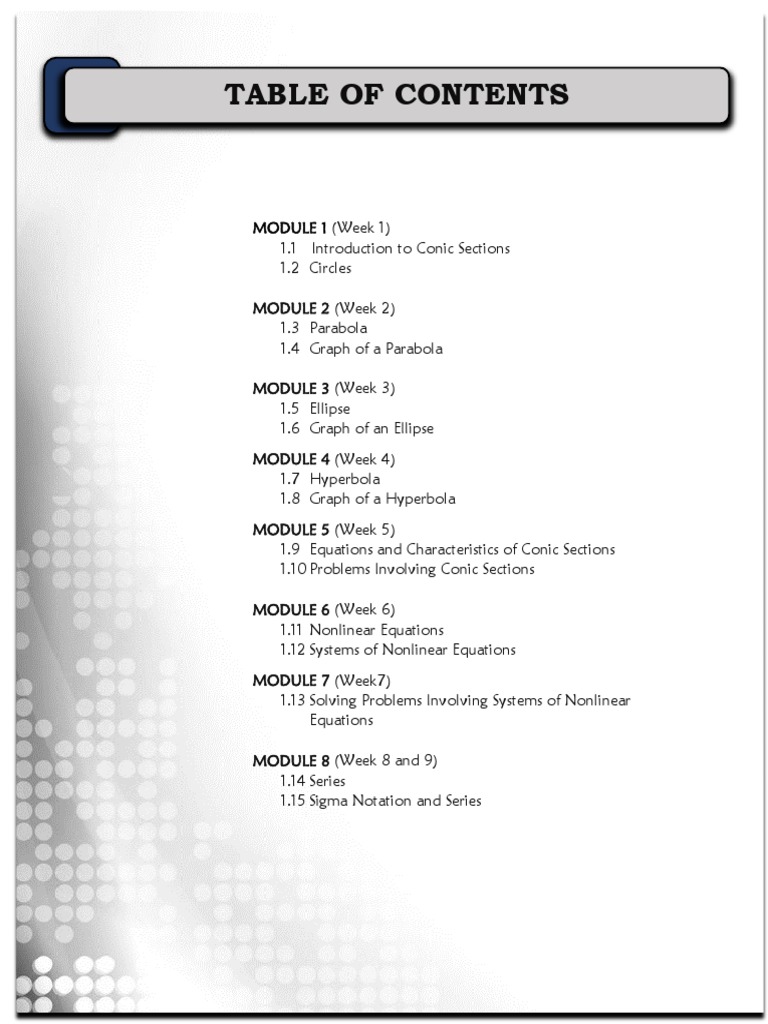 Pre-Calculus - Module 1-Conic Sections | PDF | Ellipse | Manifold