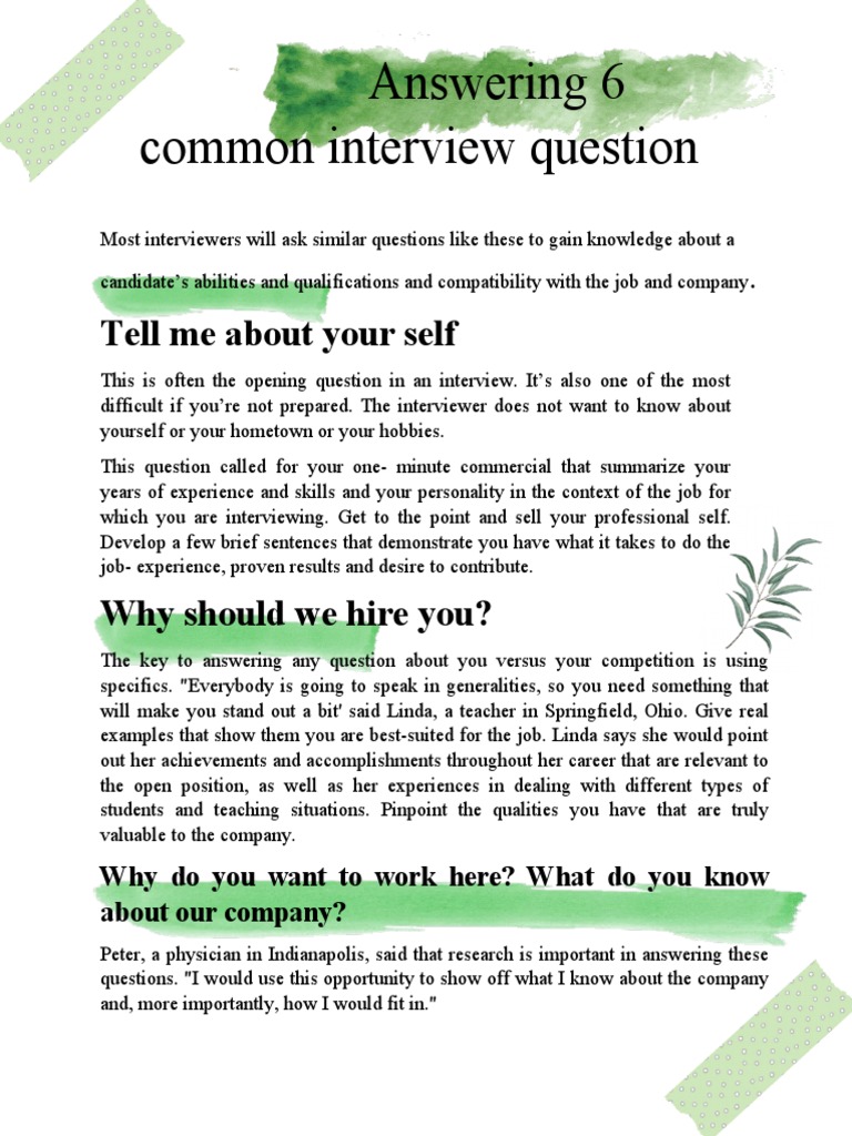 Answering 6 Common Interview Question | PDF | Question | Interview