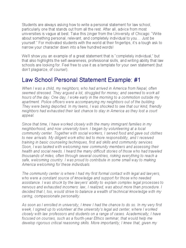 Law School Personal Statement Example: #1 | Download Free PDF ...