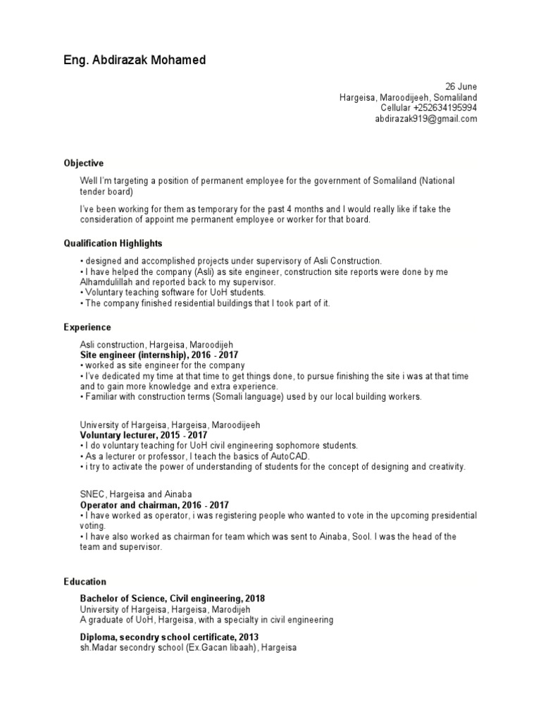 Eng. Abdirazak Mohamed: Objective | PDF | Cognition | Behavior Modification