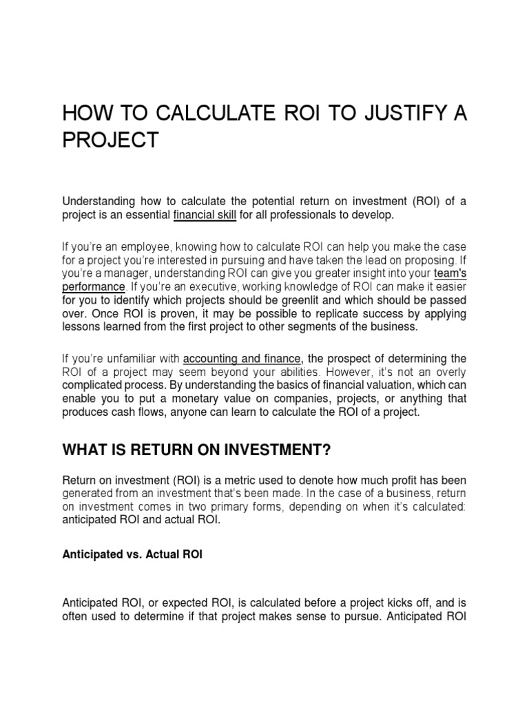 How To Calculate Roi To Justify A Project | PDF | Return On Investment ...