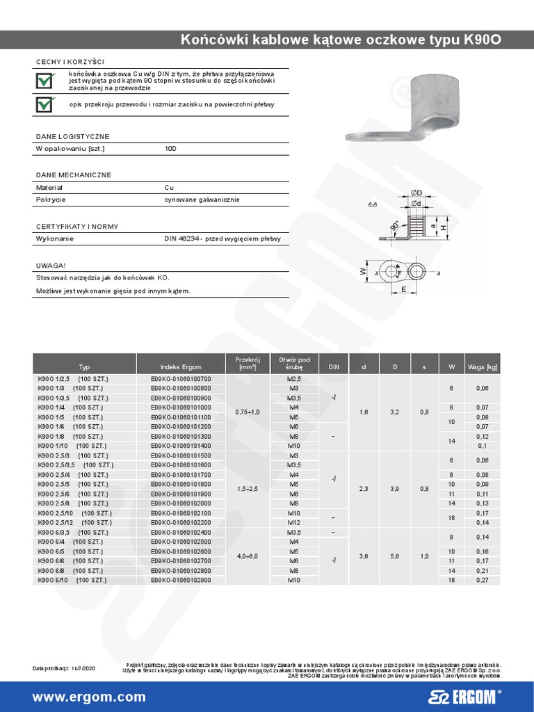 ERGOM Koncowki Kablowe Oczkowe Typu K90O PL PDF | PDF