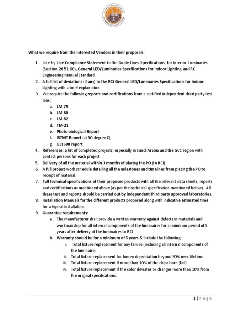 Technical Check List | PDF | Lighting | Specification (Technical Standard)