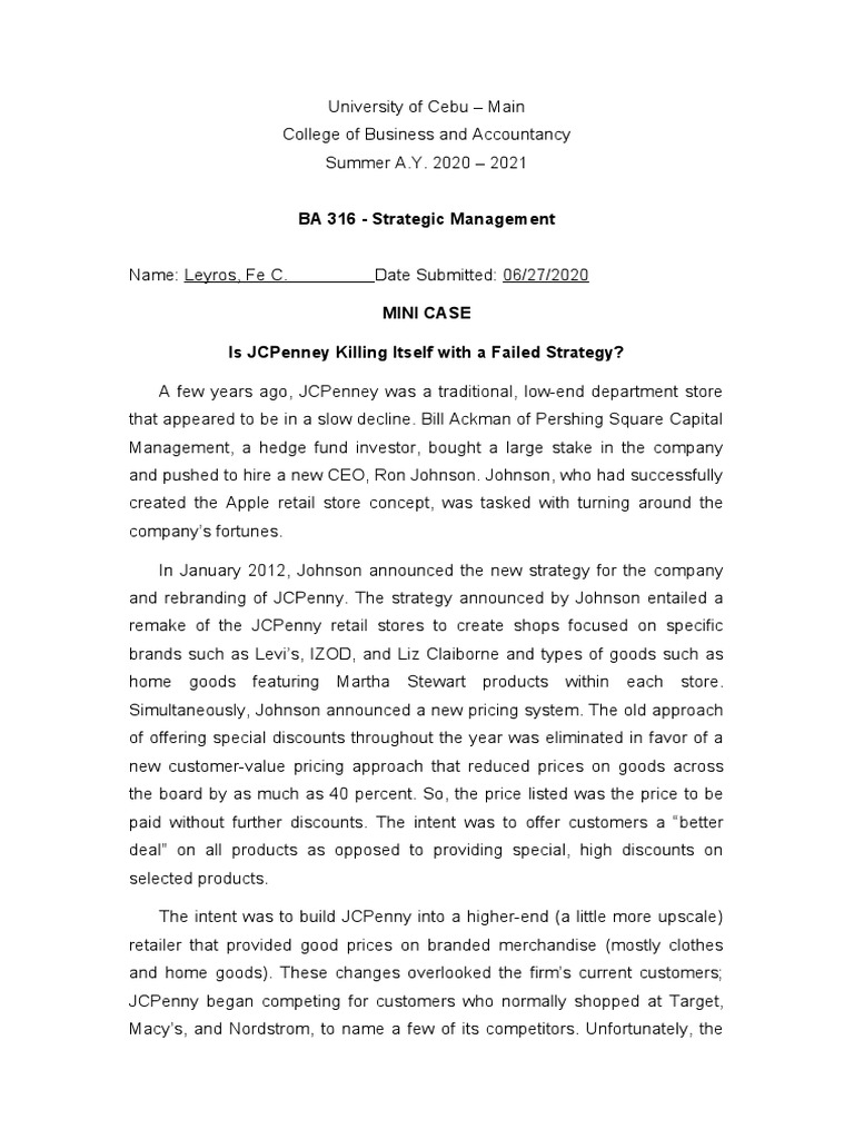 Chapter 4 - Mini Case | PDF | J. C. Penney | Pricing