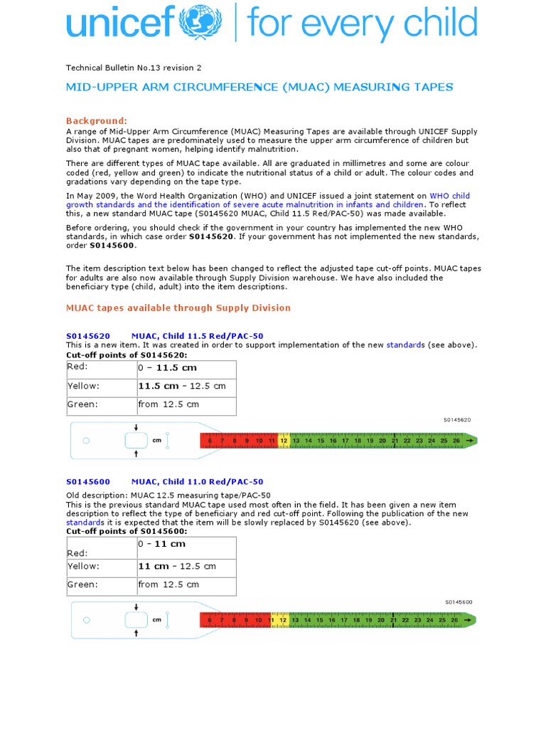 Mid-Upper Arm Circumference (Muac) Measuring Tapes: Background | PDF