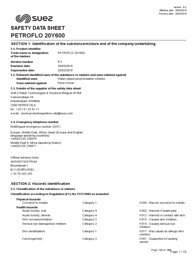 Suez SDS and MSDS Overview | PDF