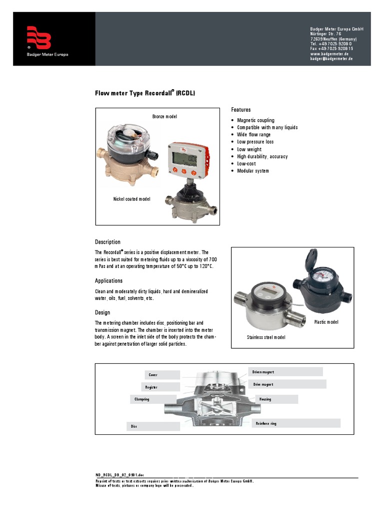 Flow Meter Type Recordall (RCDL) : Features | PDF | Flow Measurement ...